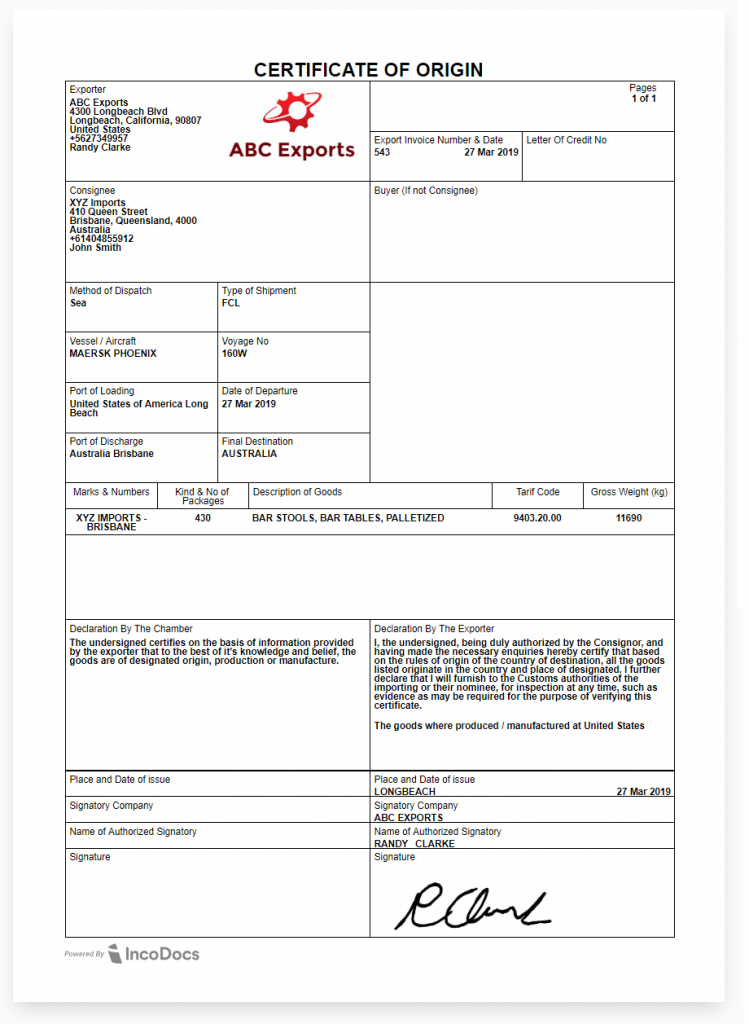 Form D Certificate Of Origin JuliustaroCabrera