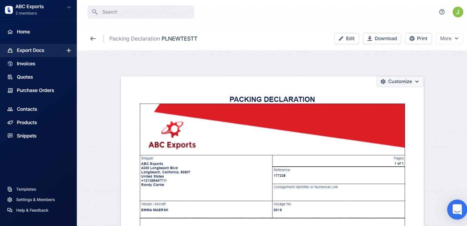 Create And Download A Packing Declaration Document ISPM15 IncoDocs