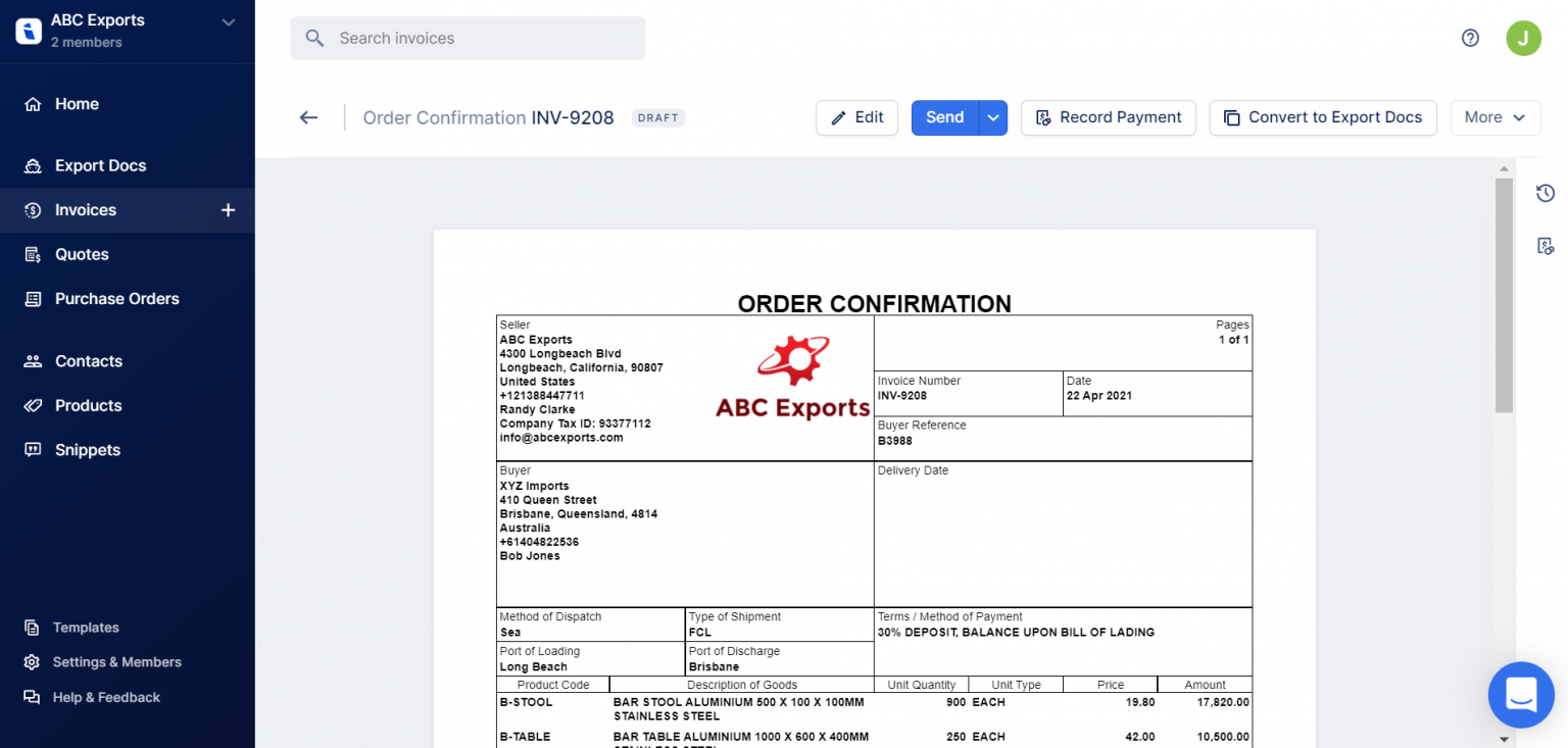 Order Confirmation Document for Import Export Shipments | IncoDocs Order Confirmation Document for Import Export Shipments | IncoDocs