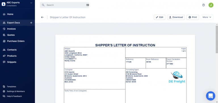 Create and Download a Shipper's Letters of Instruction Document | IncoDocs