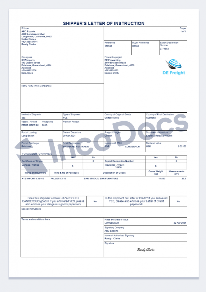 Create And Download A Shipper s Letters Of Instruction Document IncoDocs