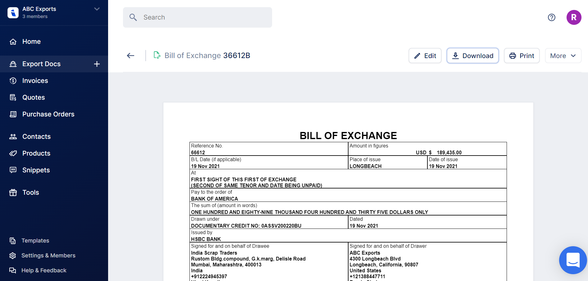 Create and Download a Bill of Exchange Document Template for Export ...