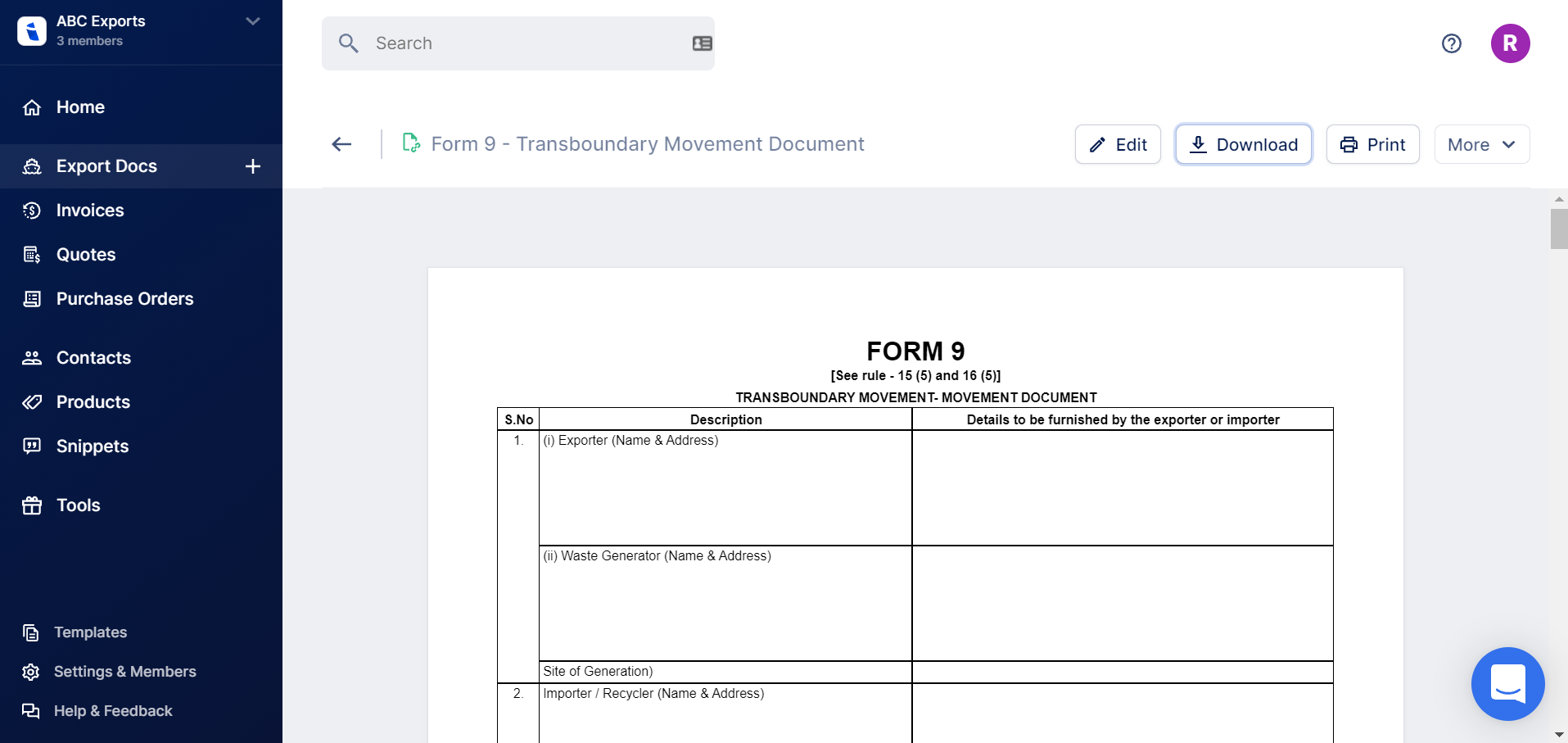 Create and Download a Form 9 Transboundary Movement Document for ...