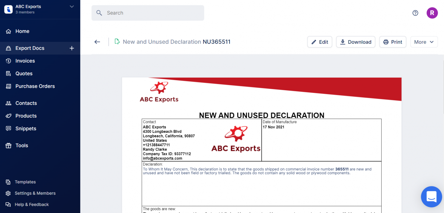 Create and Download a New and Unused Manufacturer's Declaration ...