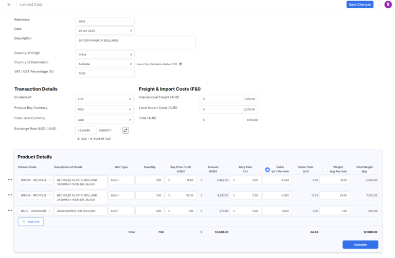 Calculate Landed Costs and Sell Pricing for Imported Products